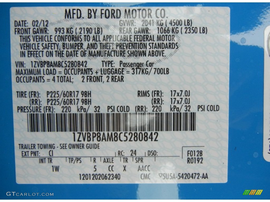 2012 Mustang Color Code CI For Grabber Blue Photo 61366167 GTCarLot 2012 Mustang Color Code CI For Grabber Blue Photo 61366167 GTCarLot